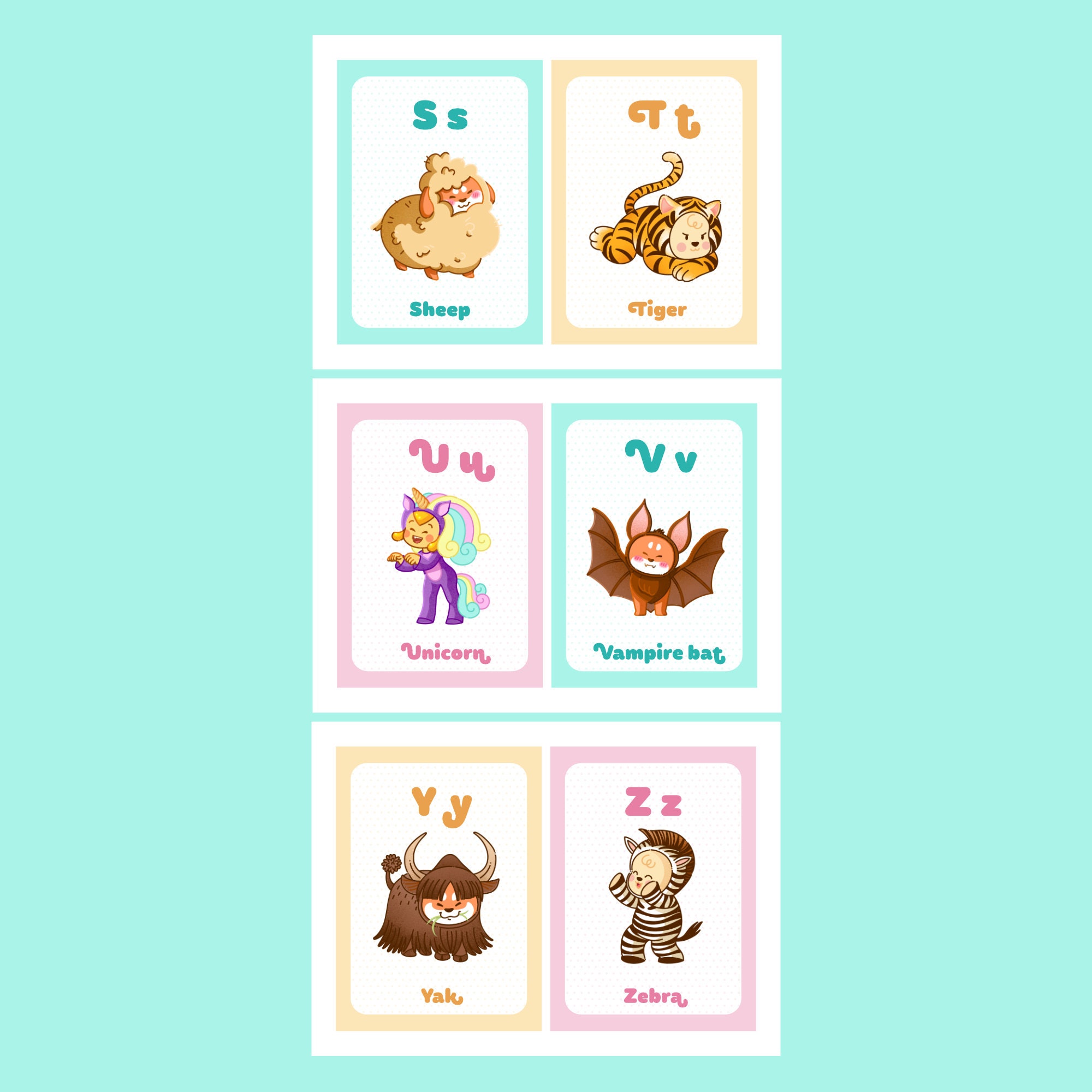 Printable Animal Alphabet Flash Cards, Preschool Learning Activities ...