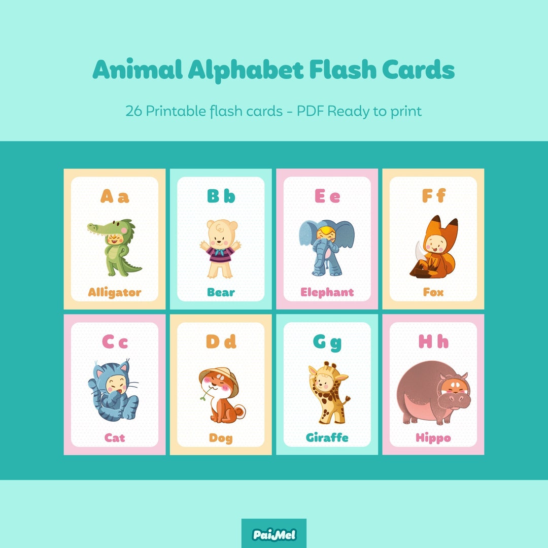 Printable Animal Alphabet Flash Cards, Preschool Learning Activities ...