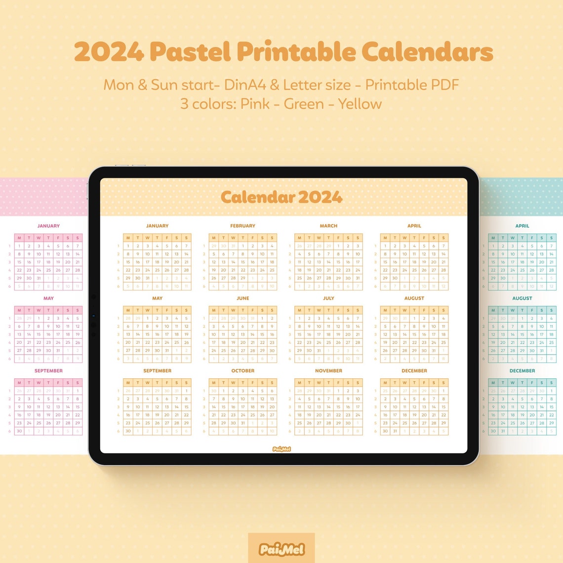 Pastel Printable Calendars 2024 Digital Calendar Year Calendar at ...