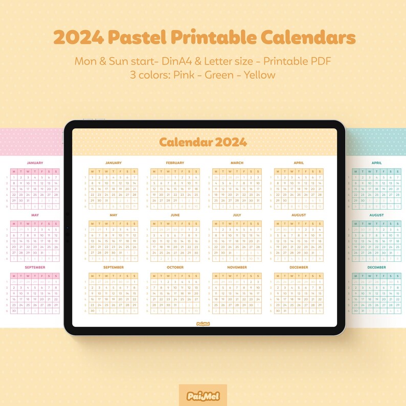Pastel Printable Calendars 2024 Digital Calendar Year Calendar at ...