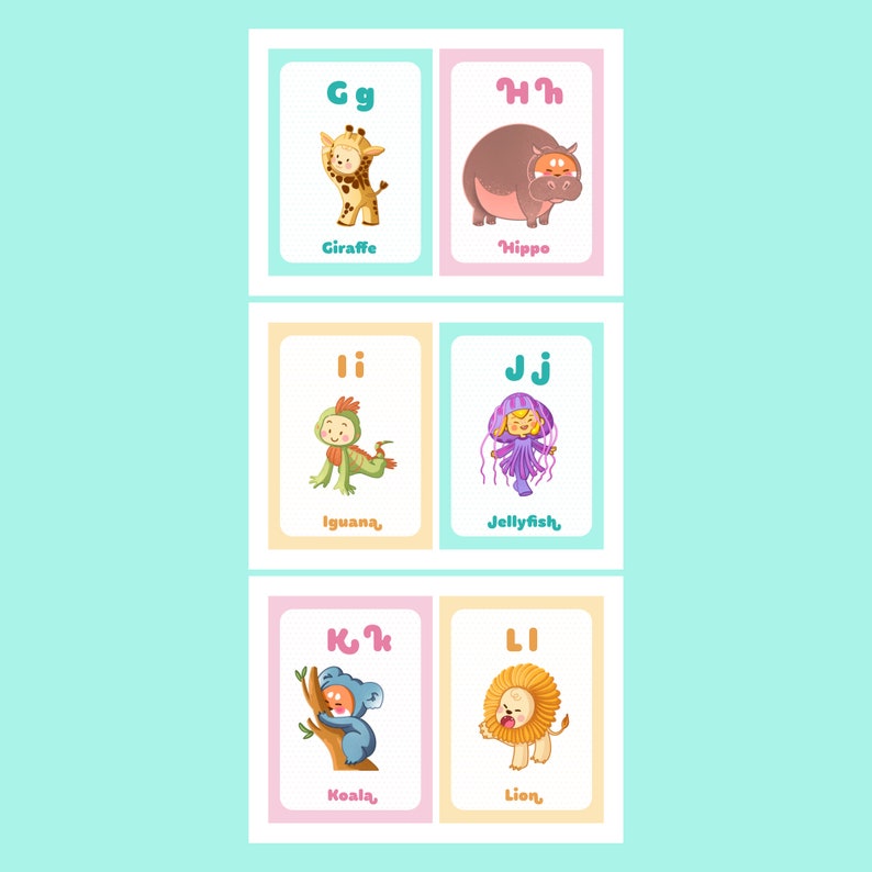 Printable Animal Alphabet Flash Cards, Preschool Learning Activities ...