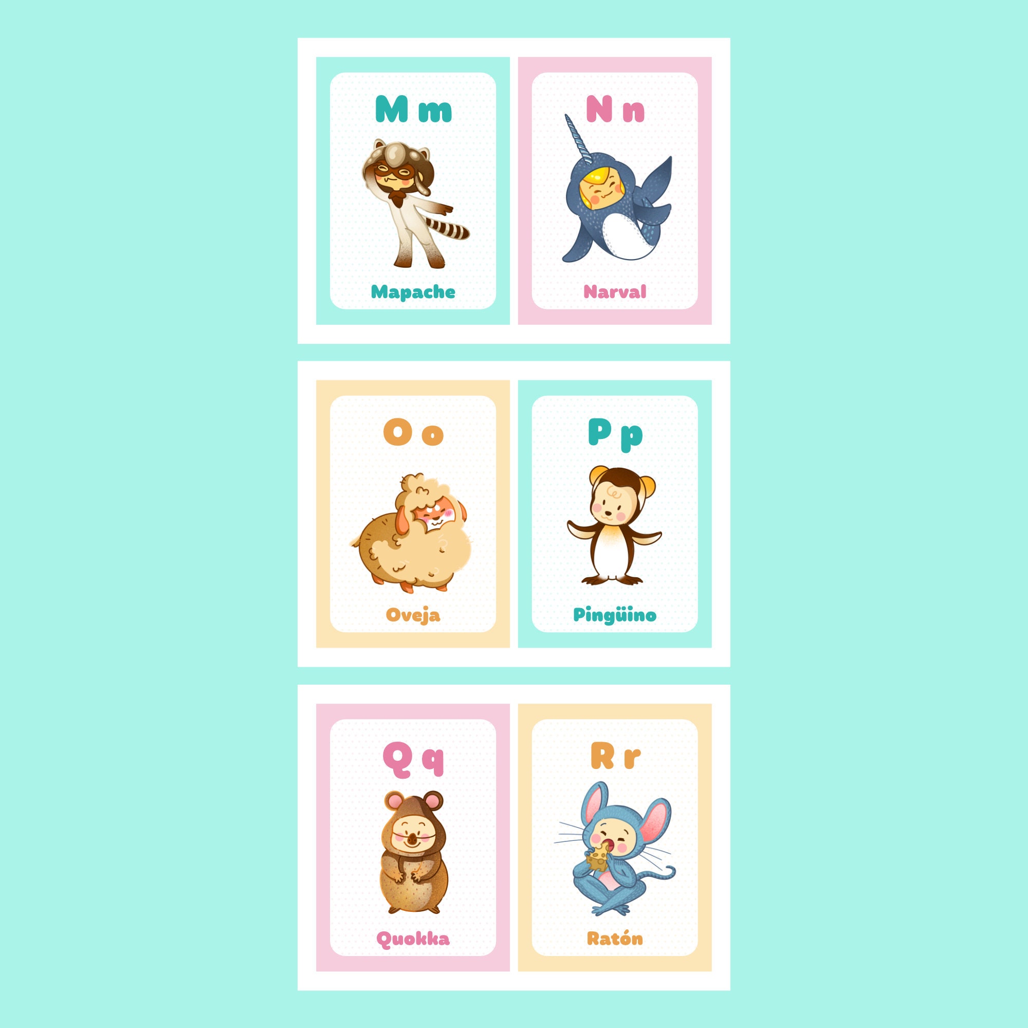 Printable Animal Alphabet Flash Cards in SPANISH, Preschool Learning ...
