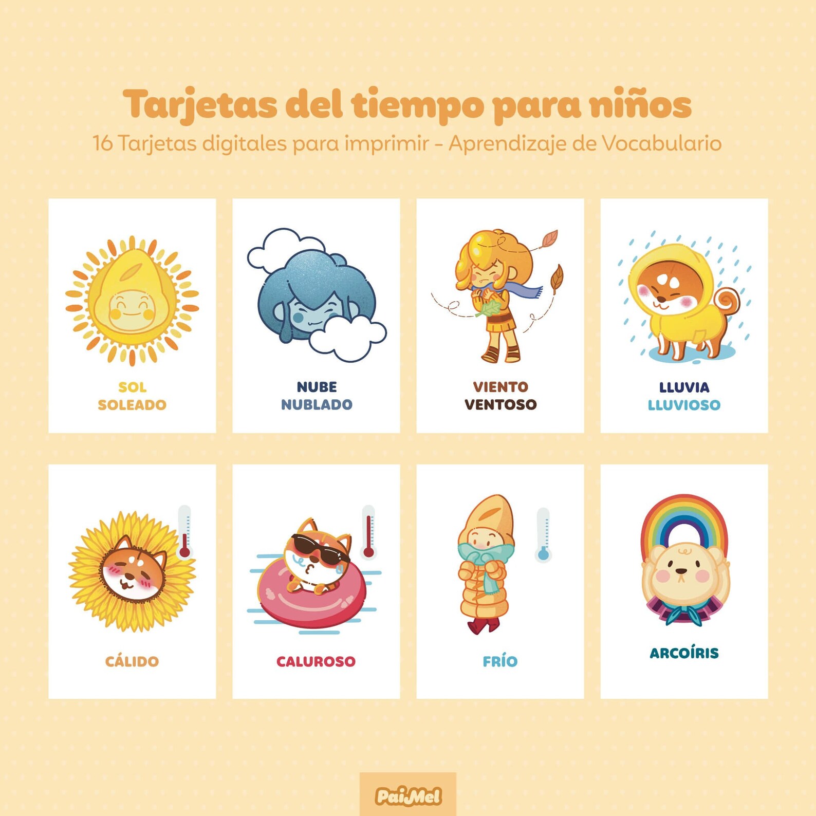 16 Weather Cards Pre-school Cards (SPANISH) Educational Printable Cards ...
