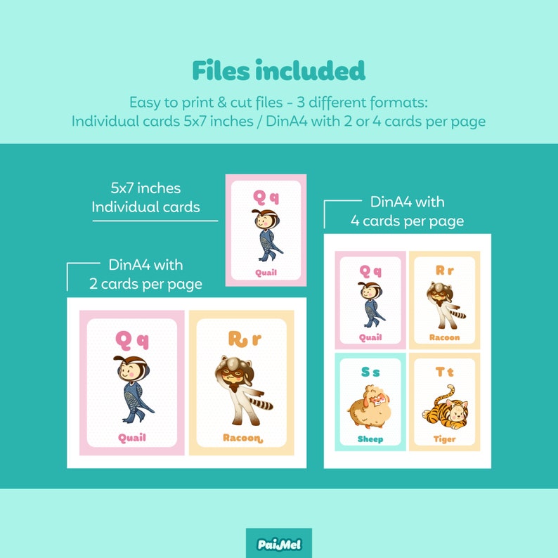 Printable Animal Alphabet Flash Cards, Preschool Learning Activities ...