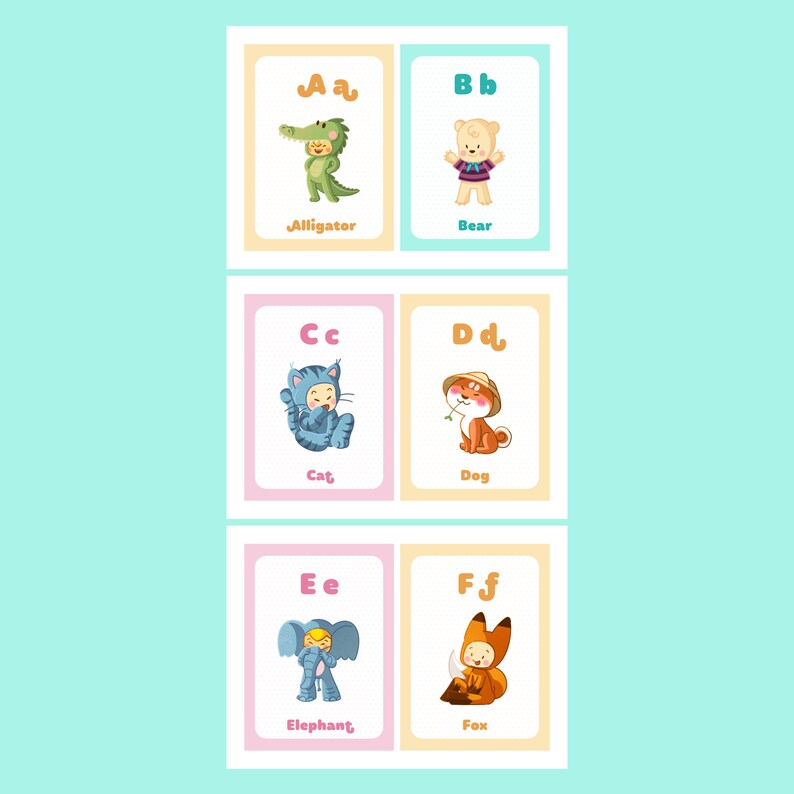 Printable Animal Alphabet Flash Cards, Preschool Learning Activities ...