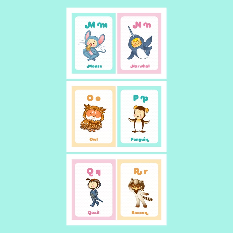 Printable Animal Alphabet Flash Cards, Preschool Learning Activities ...