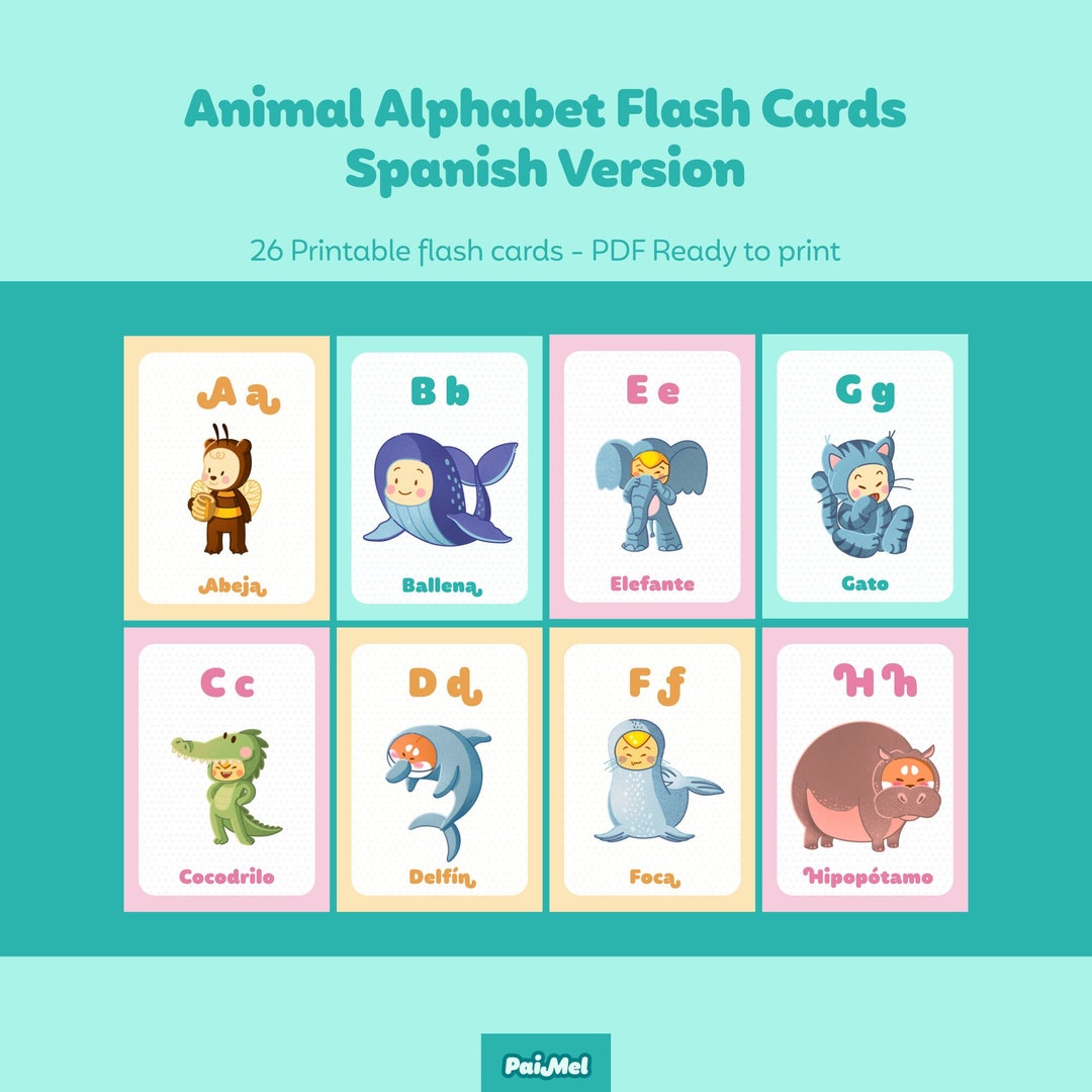 Printable Animal Alphabet Flash Cards in SPANISH, Preschool Learning ...