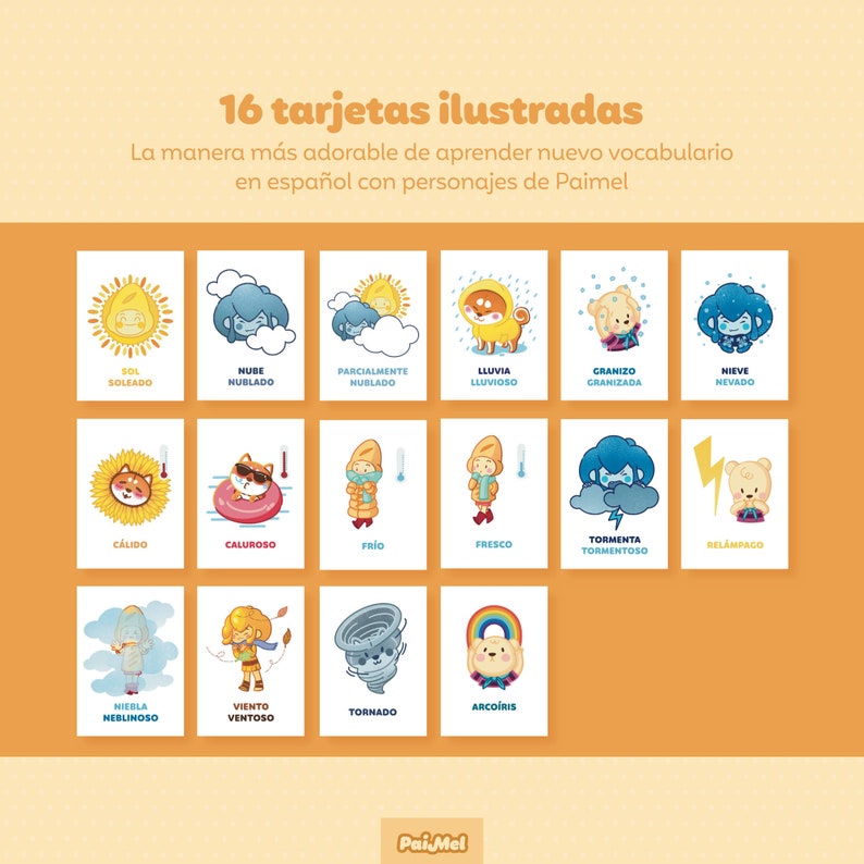 16 Weather Cards Pre-school Cards (SPANISH) Educational Printable Cards ...