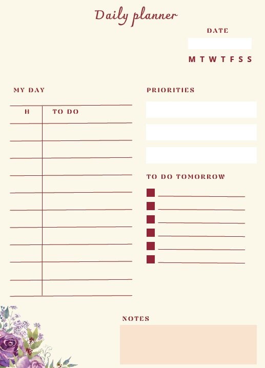 Printable Daily Planner in 5 Colors in One PDF File. - Etsy