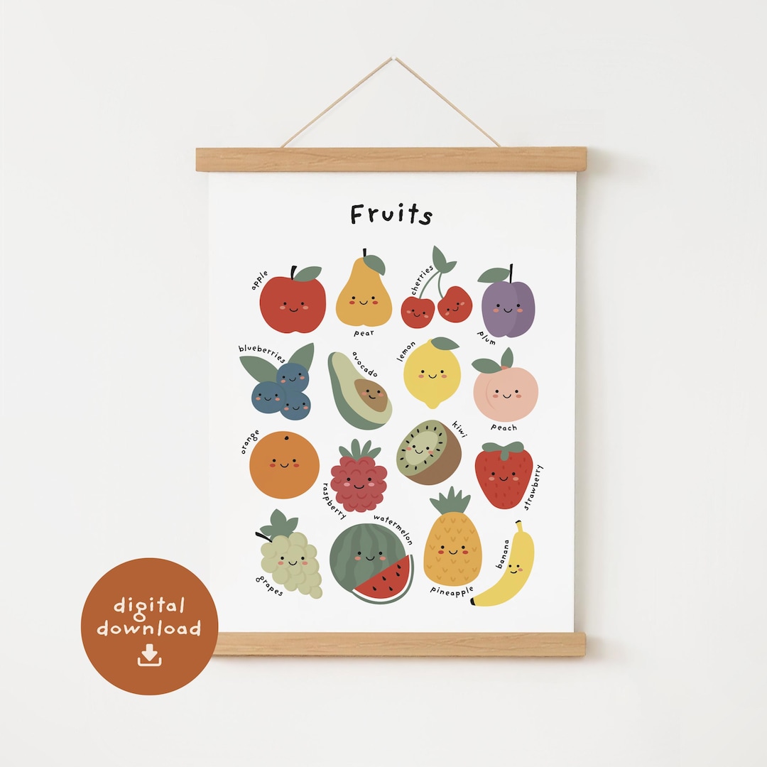 Fruit Chart Print, Fruits Educational Poster, Children's Decor, Nursery ...