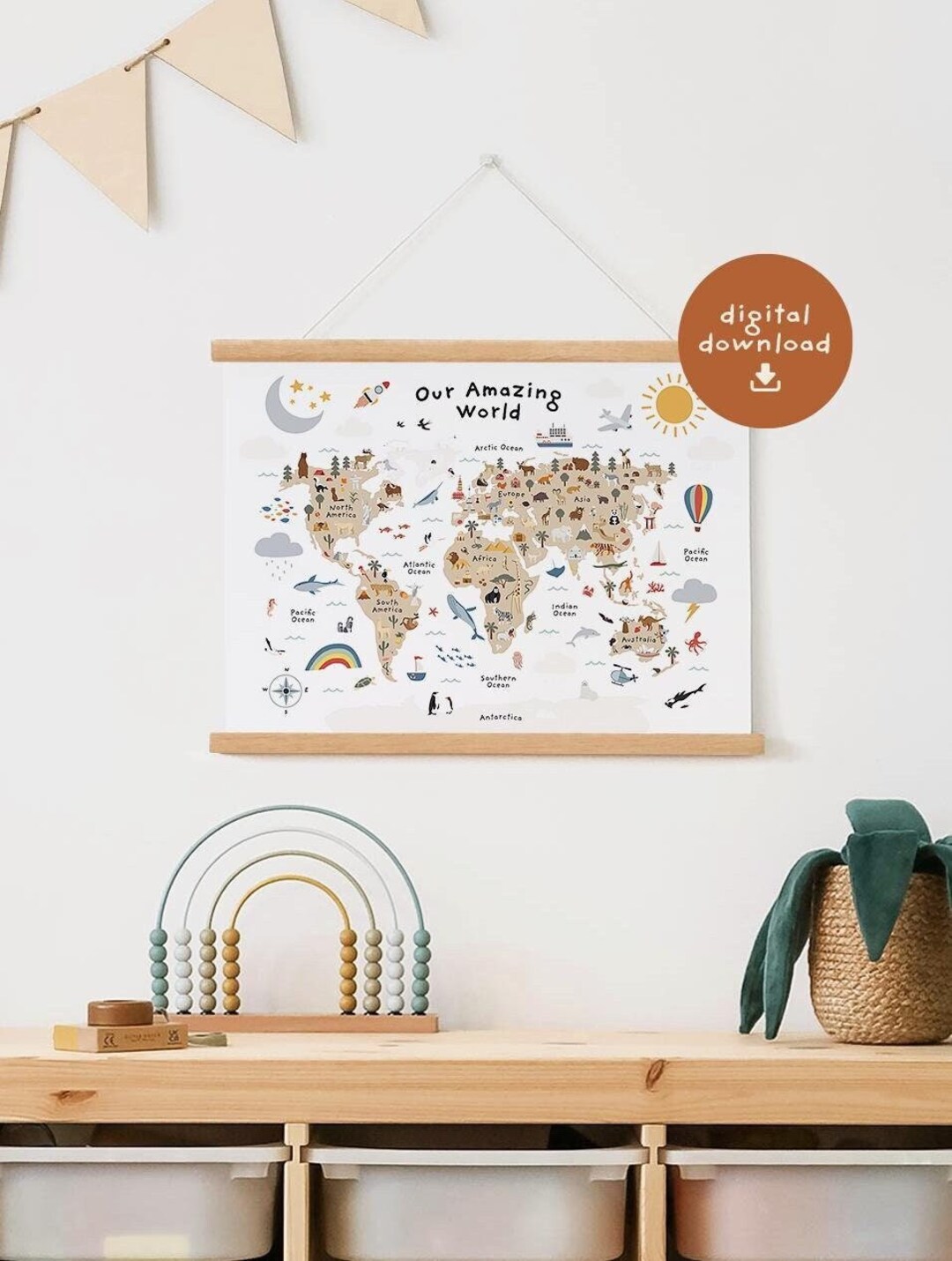 World Map Printable, Our Amazing World Poster, Wonders of the World ...