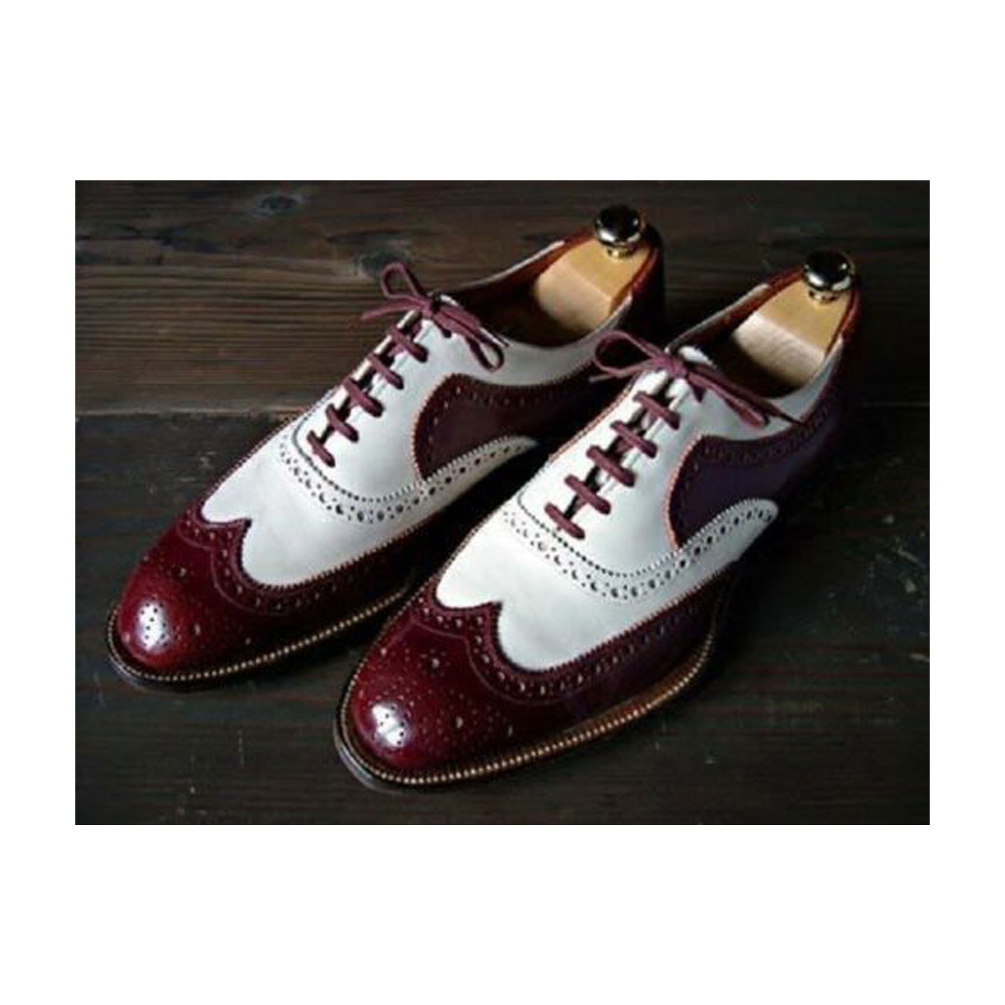 Bespoke Handmade Shoes, White, Maroon Calf Leather Lace up Whole Cut ...