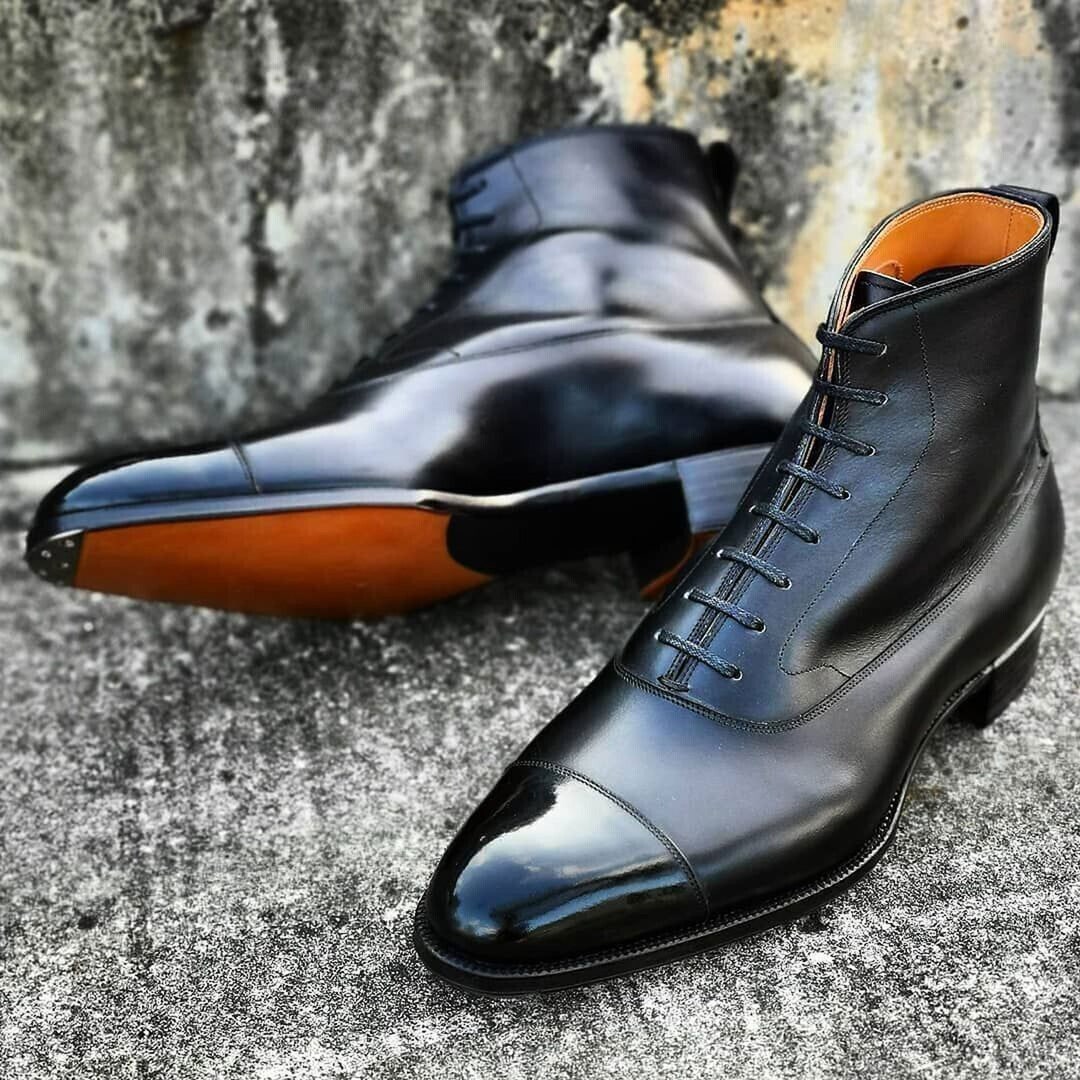 Bespoke Genuine Black Leather Ankle Boot, Toe Cap Oxford Boots, Dress ...