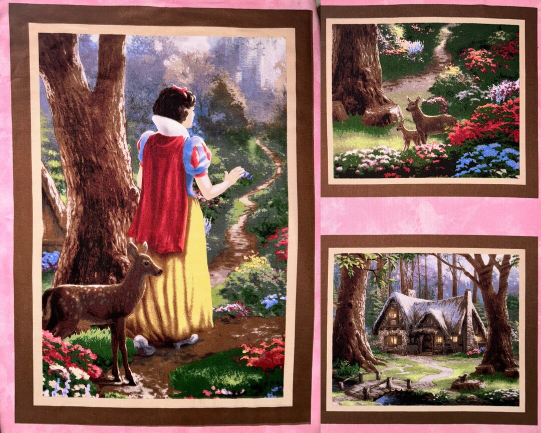 Rare Snow White Discovers the Cottage 2009 Licensed Fabric Panel cotton ...