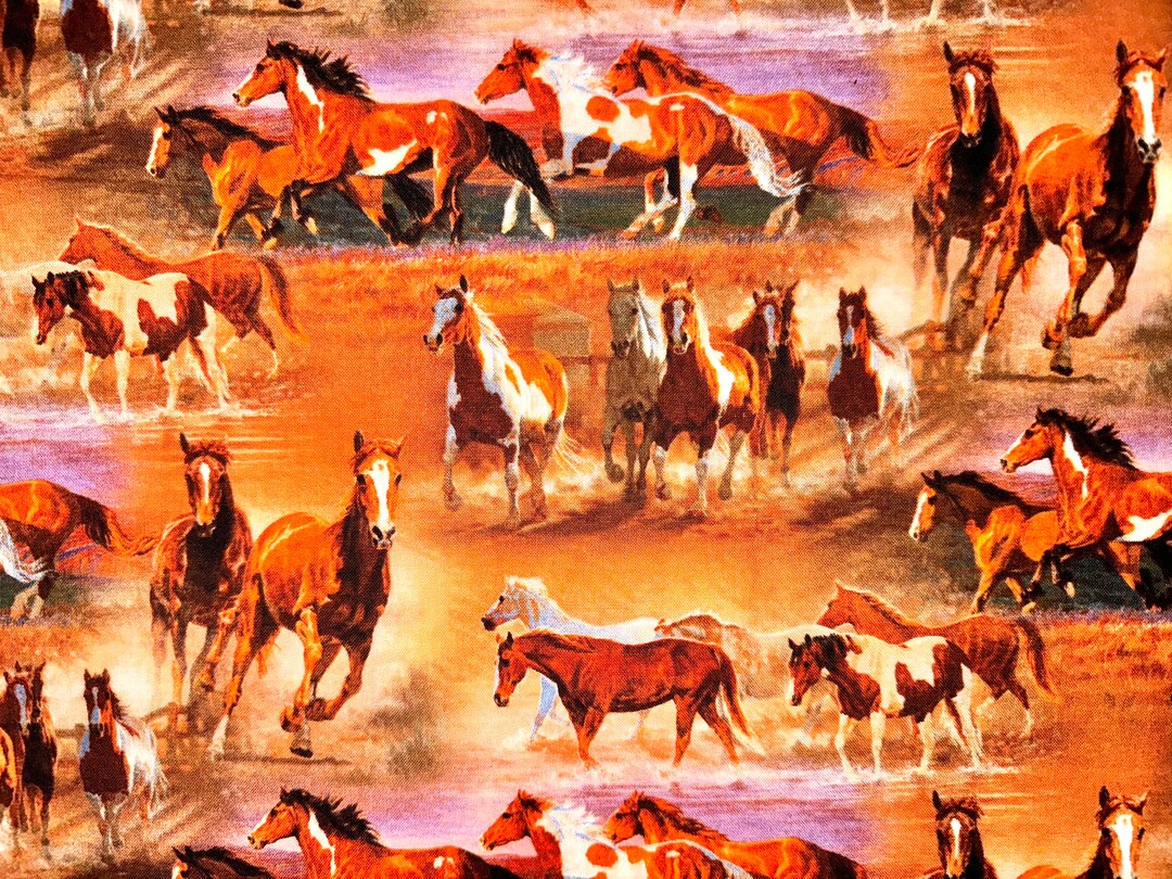 Wild Running Horses Fabric, David Textiles, Fat Quarter continuous Cut ...
