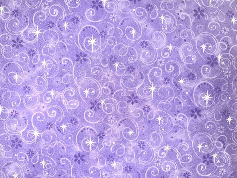 Purple Metallic Silver Sparkle Pattern Fabric, Half Yard continuous Cut ...