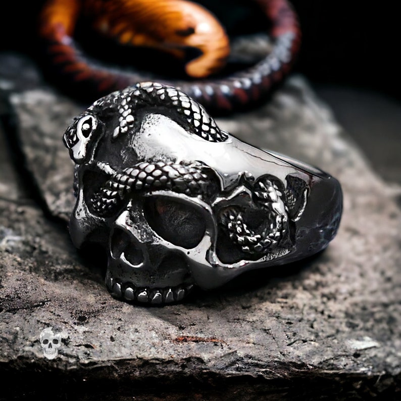 Snake Charmer: Vintage Punk Hip Hop Snake Skull Ring for Men Stainless ...