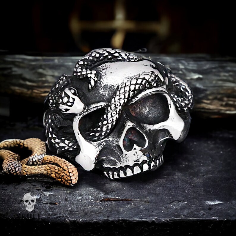 Snake Charmer: Vintage Punk Hip Hop Snake Skull Ring for Men Stainless ...