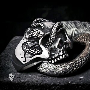 Snake Charmer: Vintage Punk Hip Hop Snake Skull Ring for Men Stainless ...