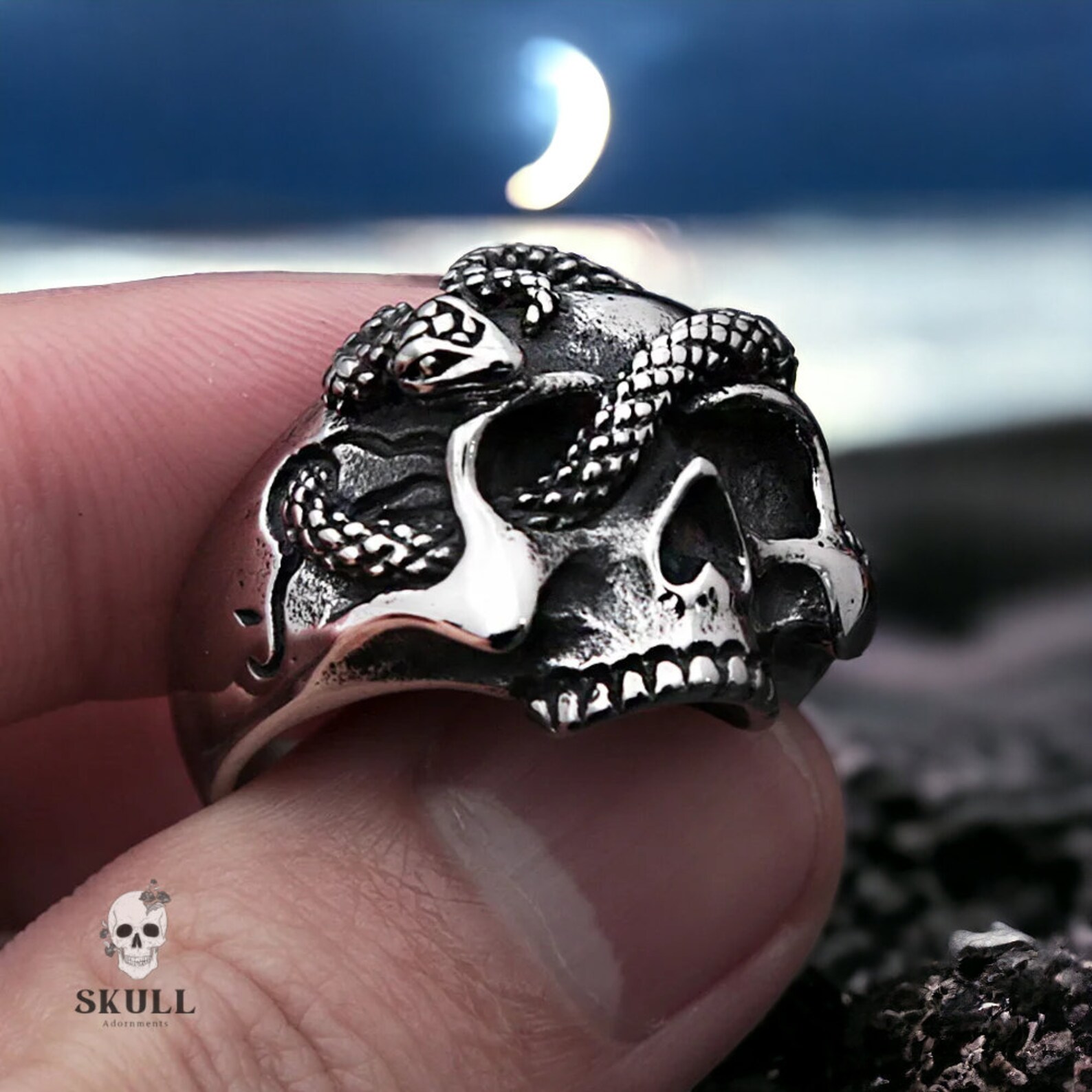 Snake Charmer: Vintage Punk Hip Hop Snake Skull Ring for Men Stainless Steel Biker Amulet - Etsy