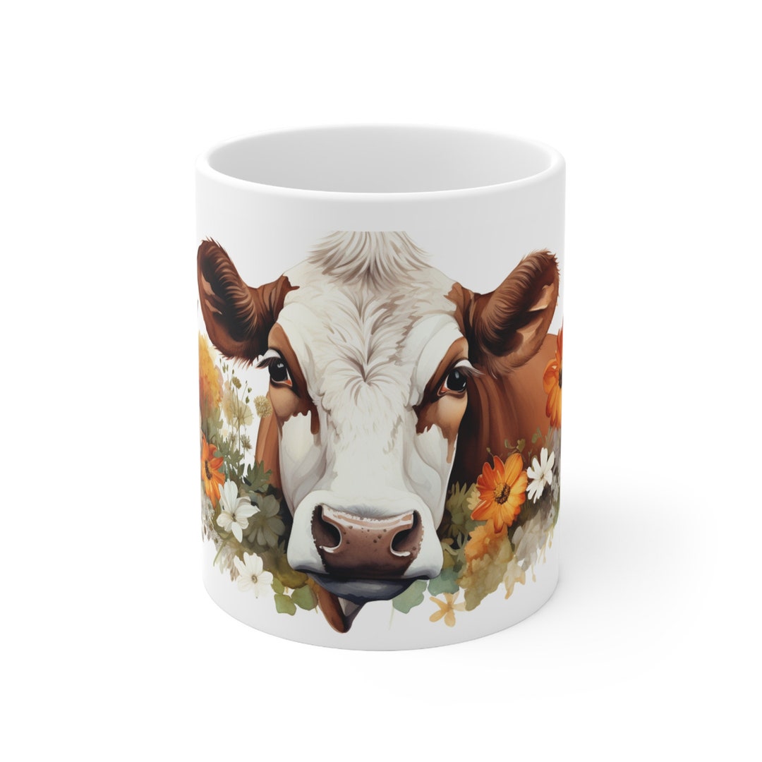 Cow Coffee Mug Flowers and Cows Cup Moo-d Blossoms 11oz Ceramic Mug ...