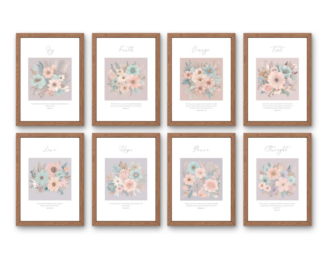 Boho Floral Collection, 8 Canvases, Biblical Verses, Scripture ...