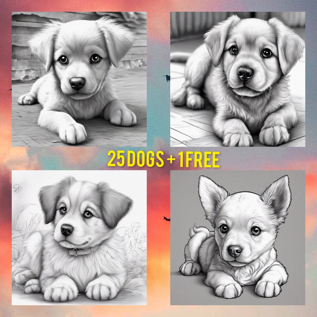25 + 1 Free Puppy Love Dog Coloring Pages Book, Adults + Kids- Instant ...