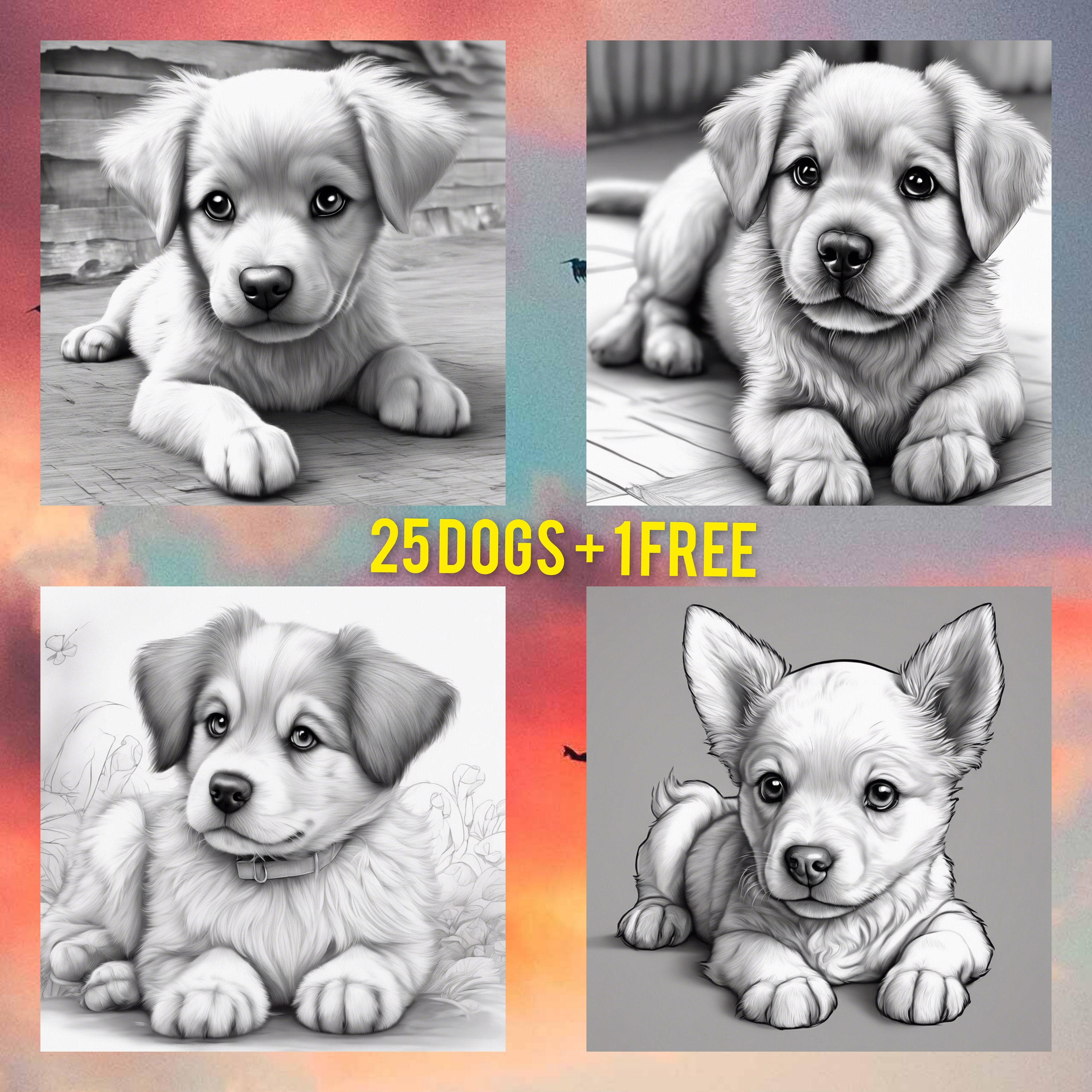 25 + 1 Free Puppy Love Dog Coloring Pages Book, Adults + Kids- Instant ...