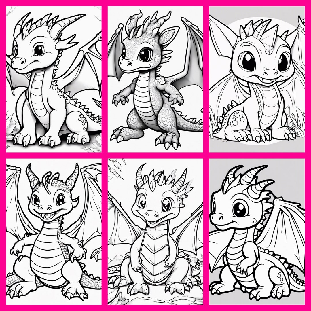 21 Baby Woodland Dragon Fantasy Coloring Pages Book, Adults + Kids ...