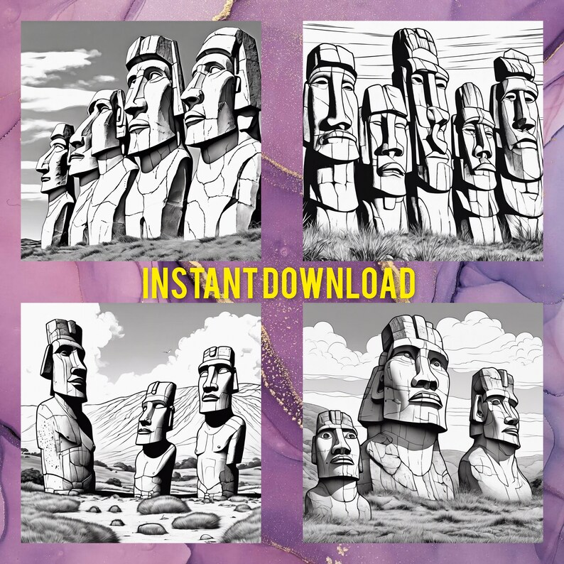 24 Páginas Para Colorear Rapa Nui Moai: Arte Antiguo De La Isla De ...