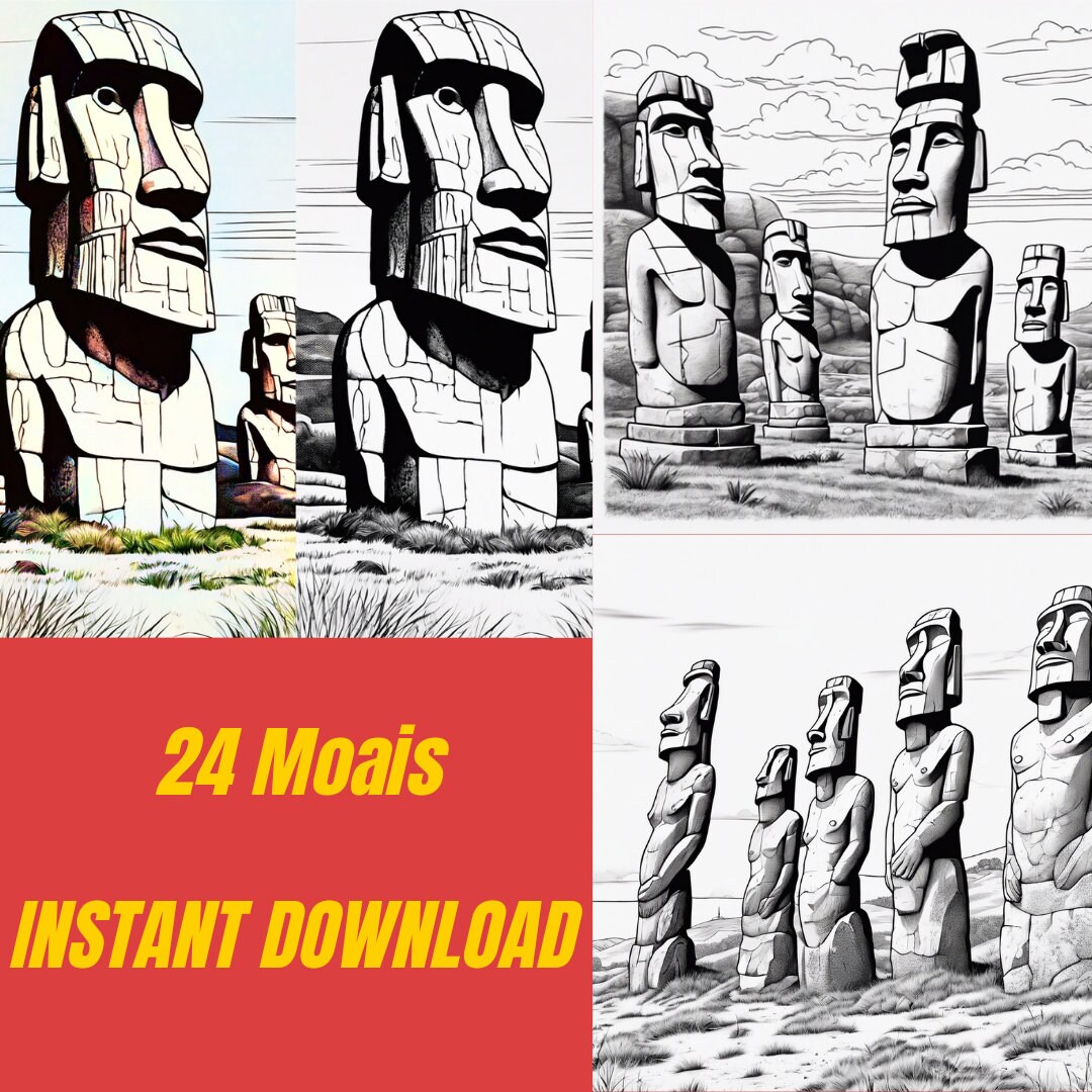 24 Páginas Para Colorear Rapa Nui Moai: Arte Antiguo De La Isla De Pascua, Imprimible ...