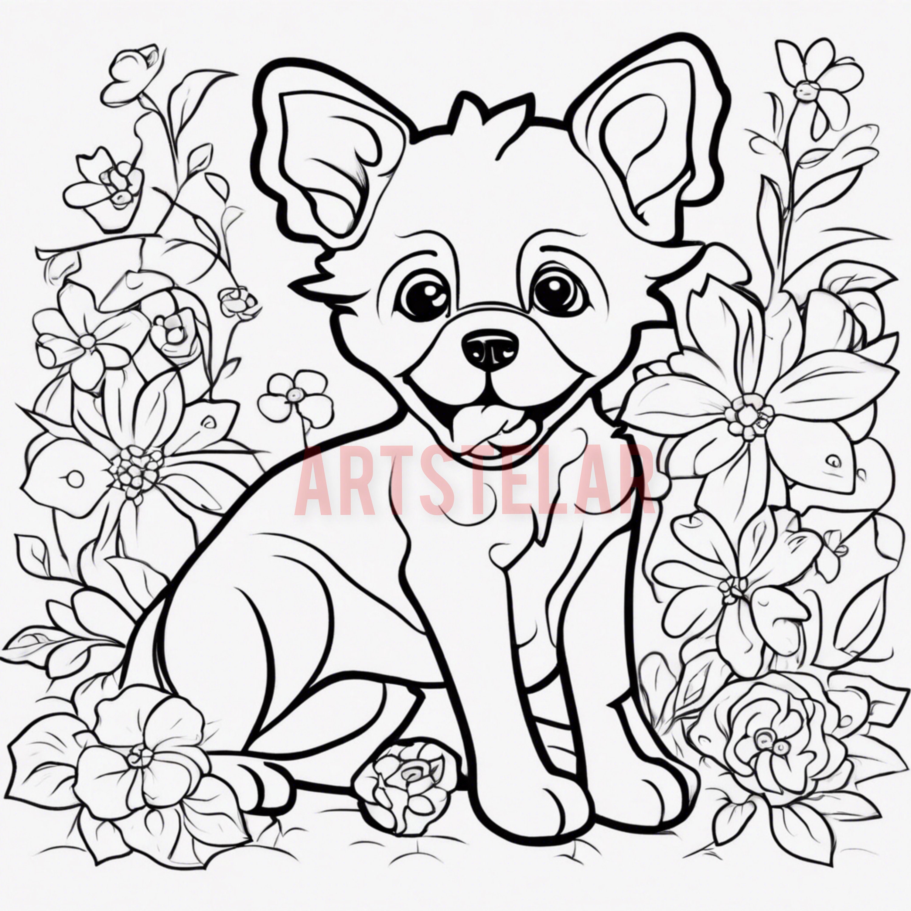 Adorable Puppy Coloring Pages Set of 6 - Printable Dog Drawings for ...