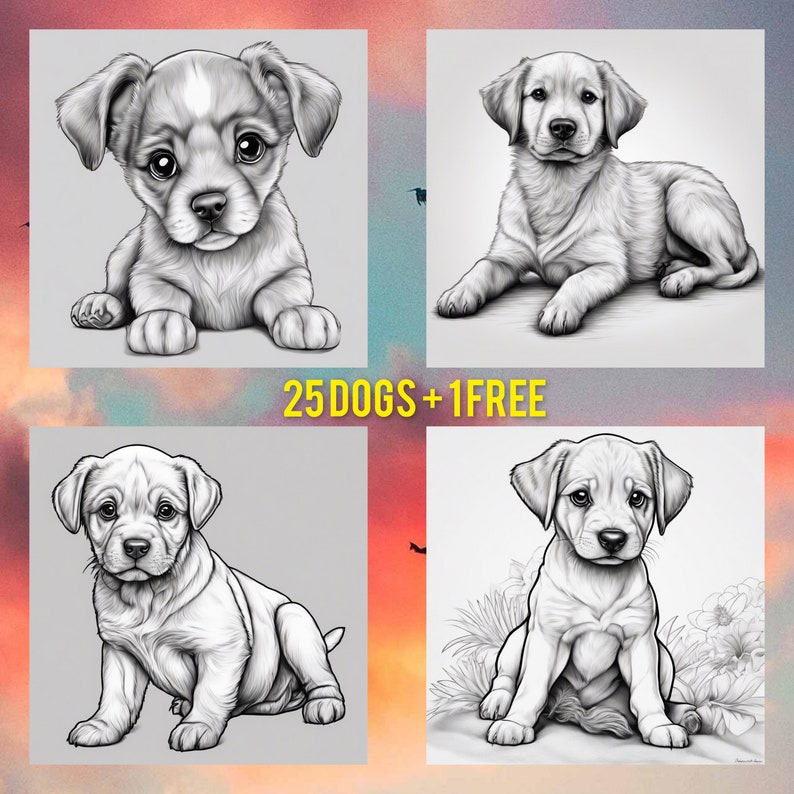 25 + 1 Free Puppy Love Dog Coloring Pages Book, Adults + Kids- Instant ...