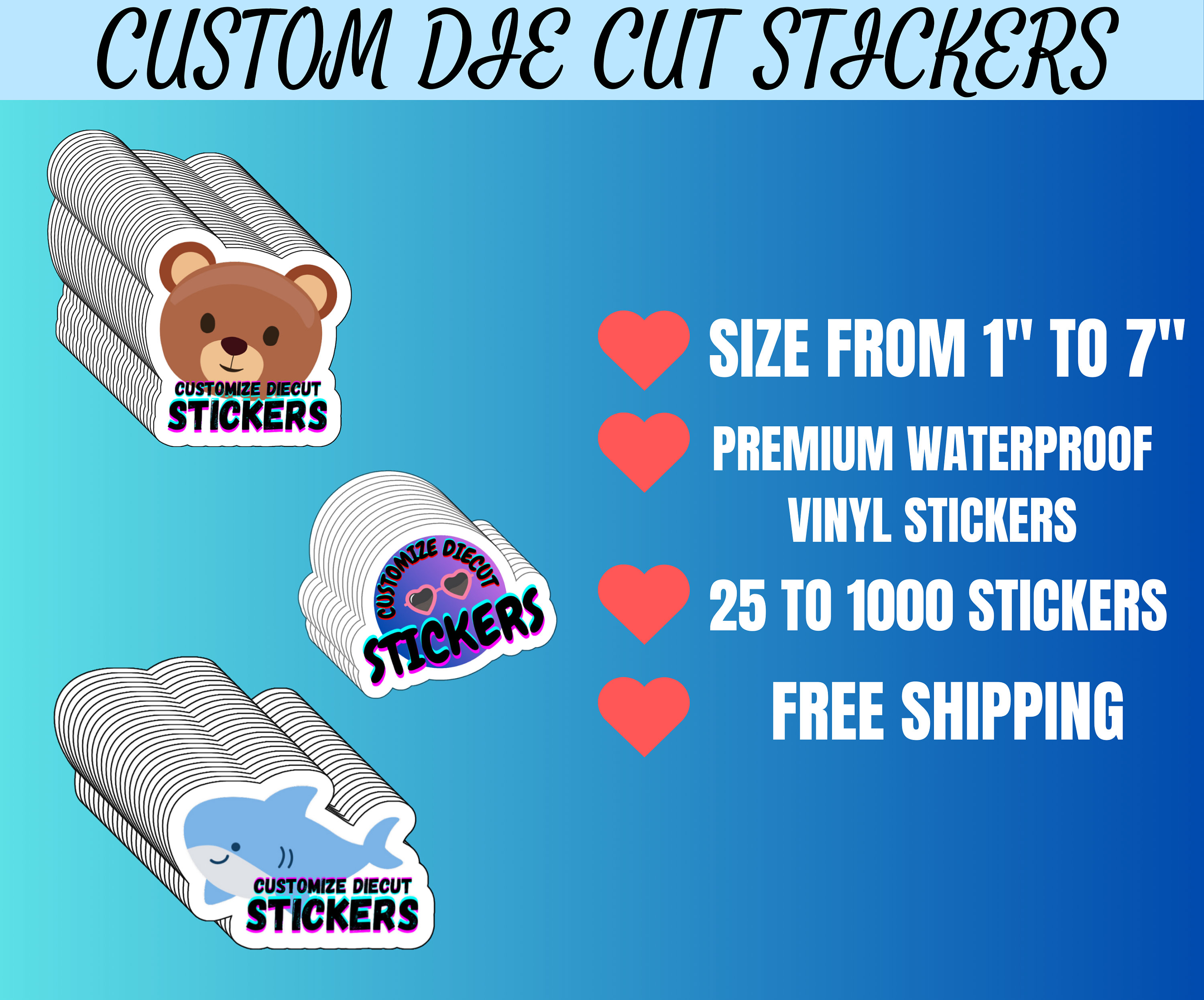 100 Custom Vinyl Stickers Personalized Waterproof Stickers Die Cut ...