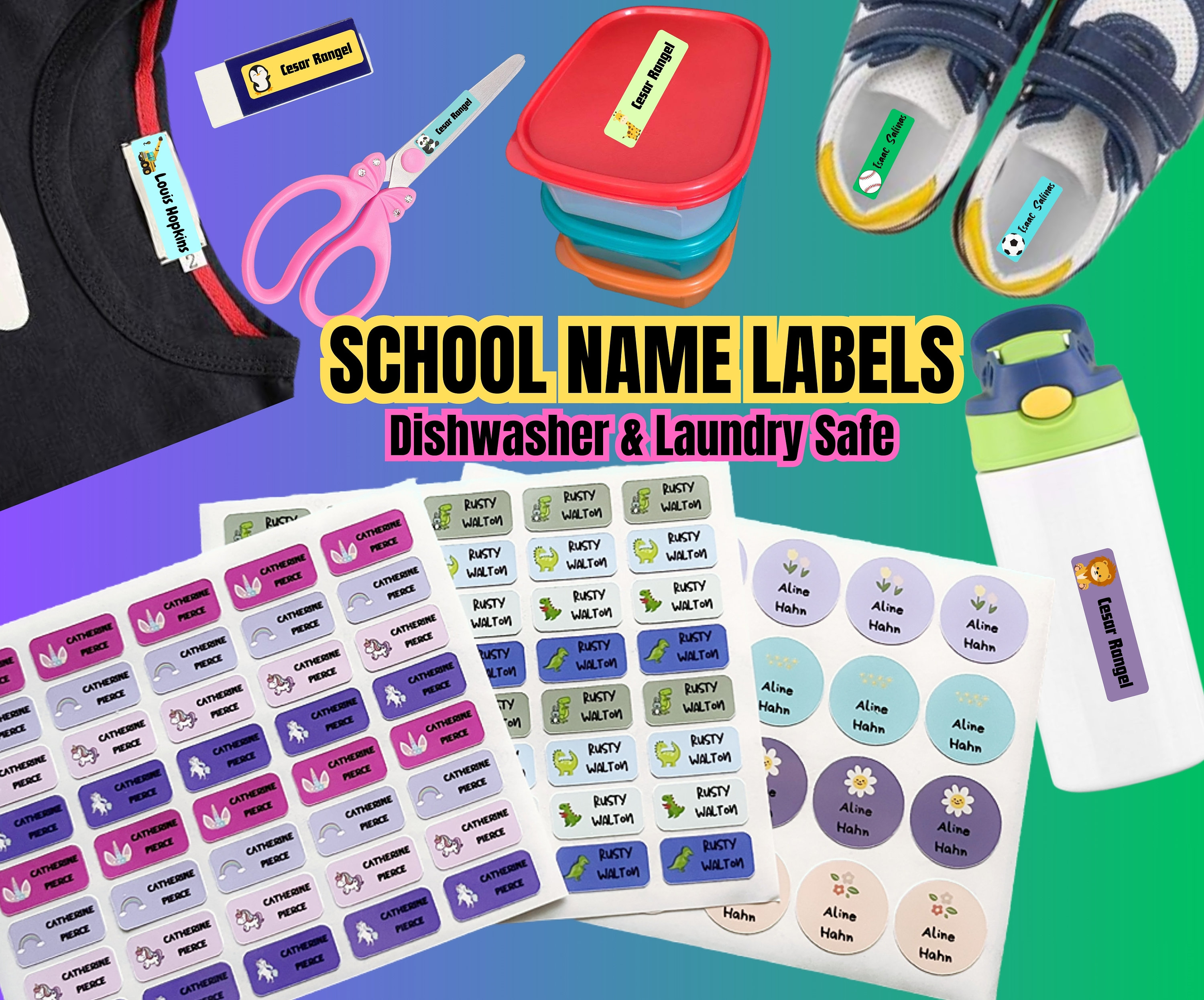 Custom School Name Labels Waterproof Kids Labels Daycare Labels Name ...