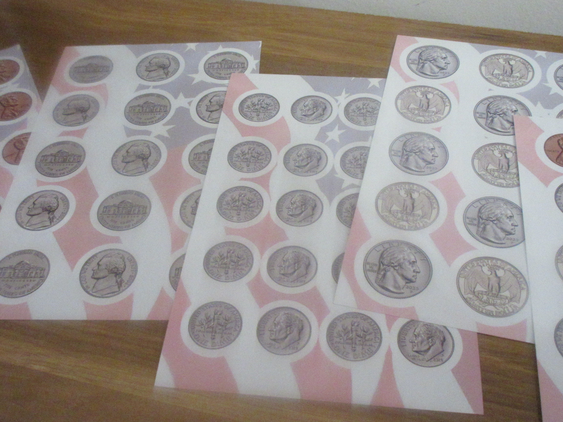 USA Coin Stickers 5 Sheets 86 Stickers Quarters /dimes /nickels/ Pennys ...