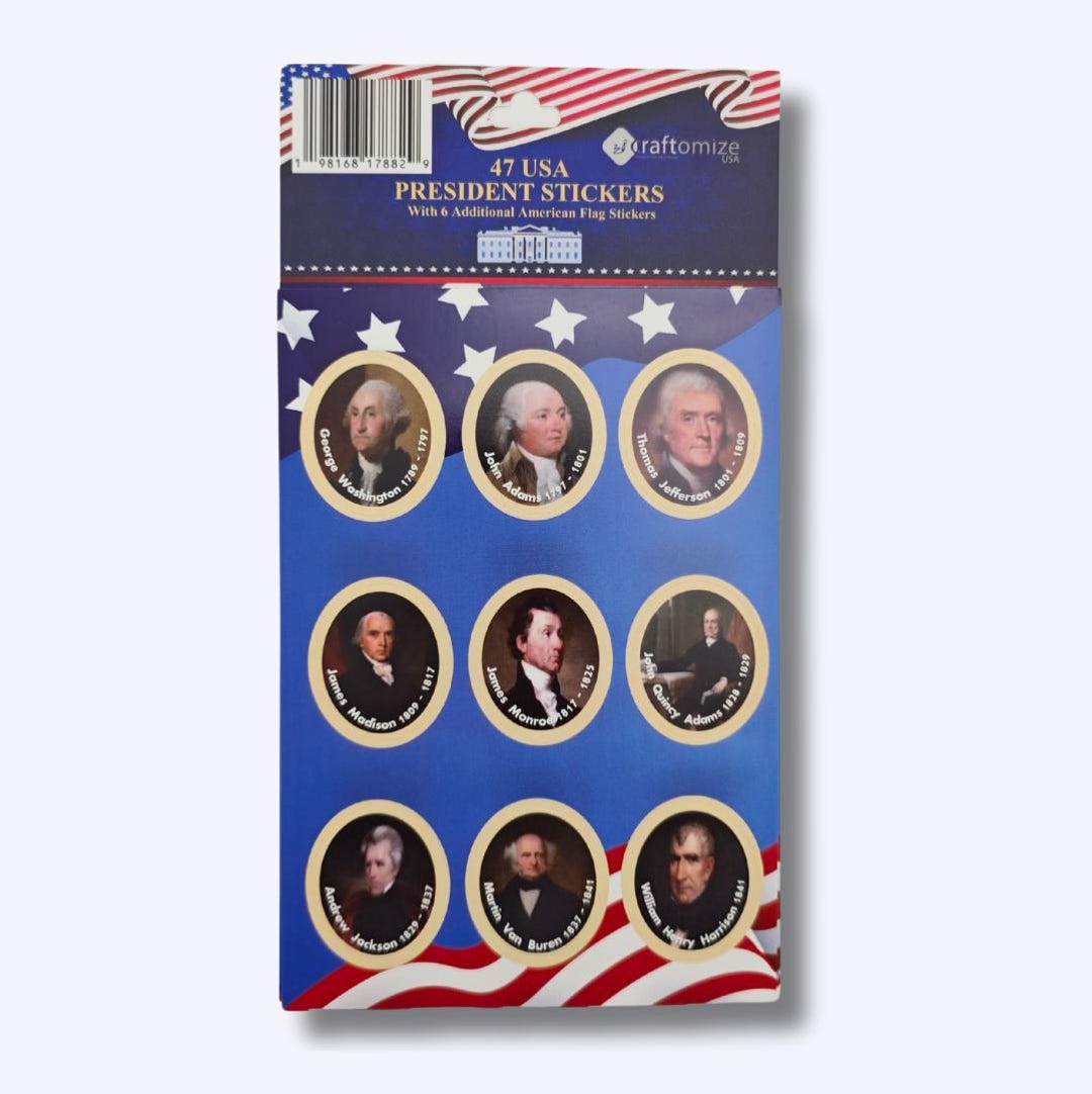 US Presidents Portrait Stickers Set of 47 USA President and 6 American ...