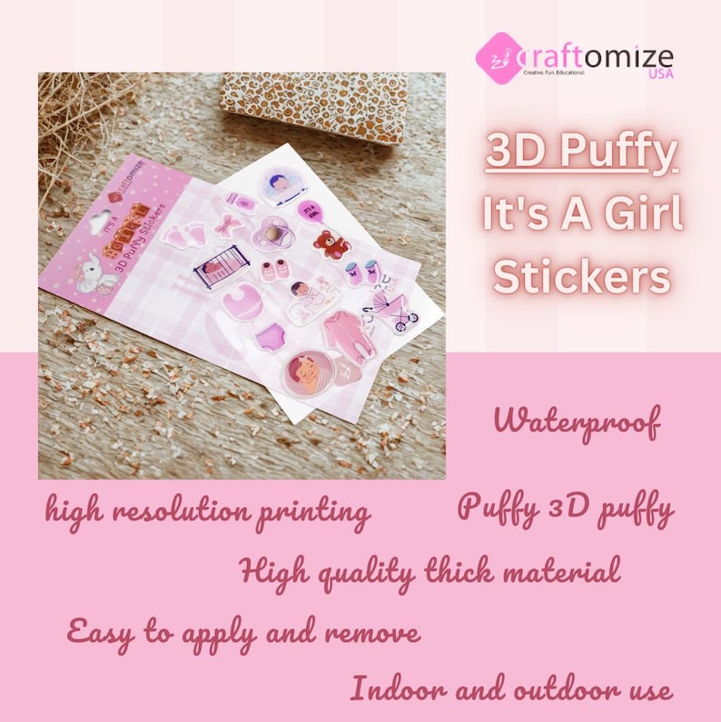 Pink Baby Girl Stickers – 3D Puffy Baby Shower Favors - Etsy