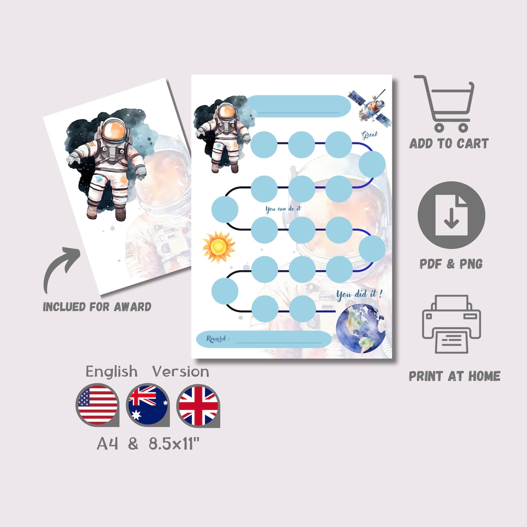 Award for Astronaut Printable Behavior Chart for Astronaut Daily Chore ...