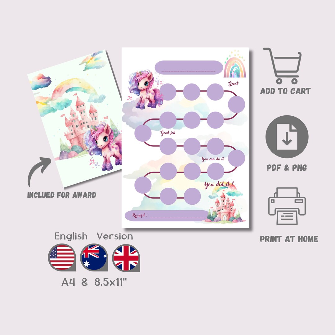 Unicorn Reward Chart Printable Rainbow Behavior Chart Daily Chores ...