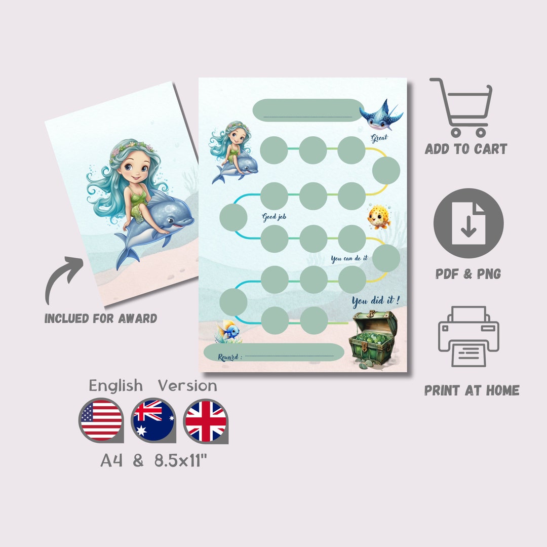 Reward for Mermaid Printable Behavior Chart for Mermaid Daily Chore ...