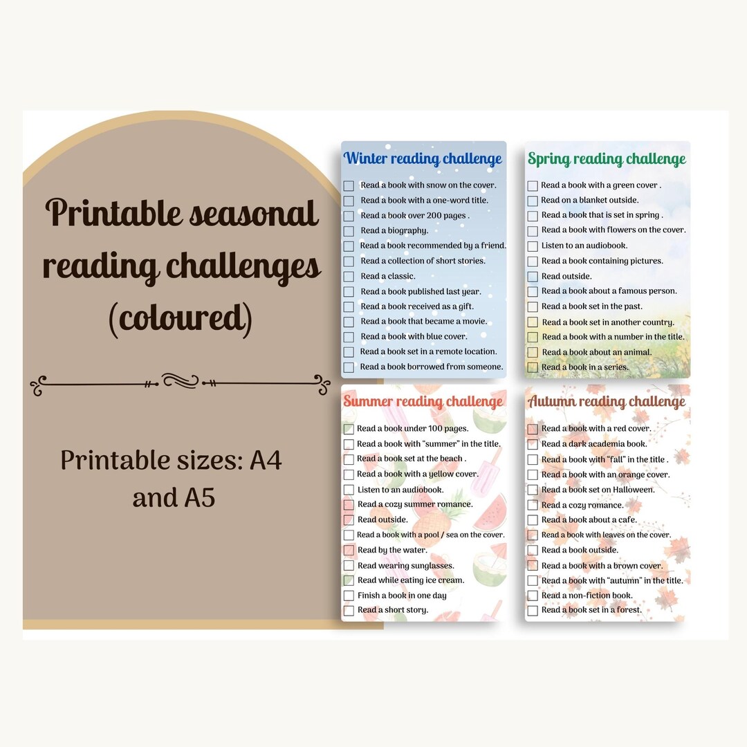 Seasonal Reading Challenges - Printable Journal Pages - Reading ...