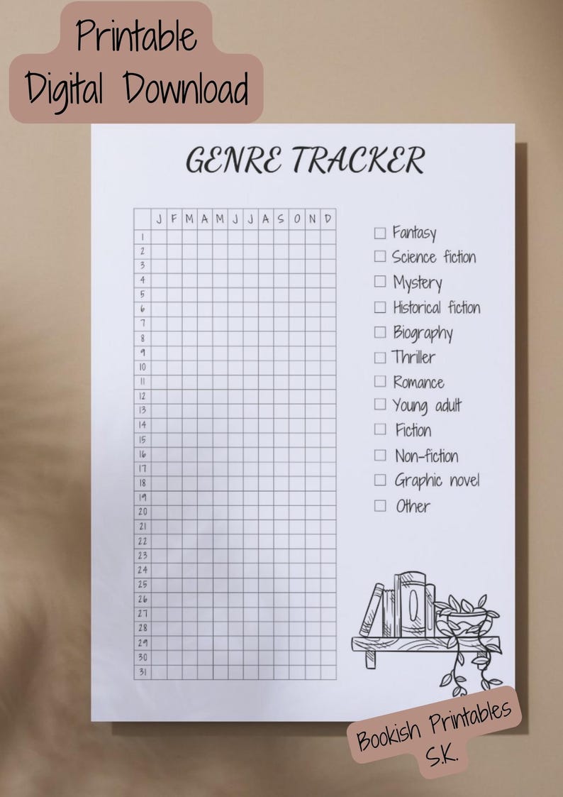 Printable Book Genre Tracker: Reading Journal Log (digital Download) - Etsy
