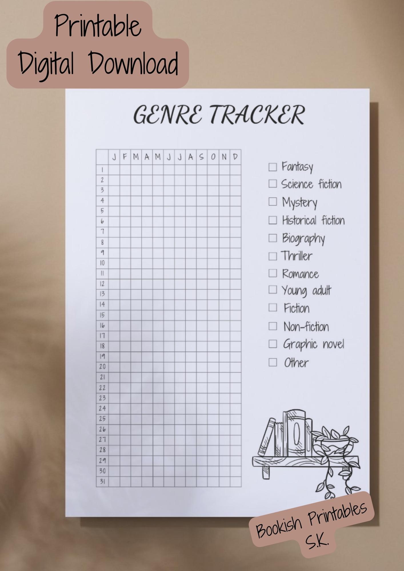 Printable Book Genre Tracker: Reading Journal Log (digital Download) - Etsy