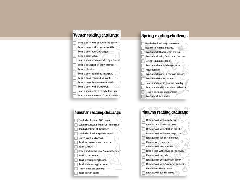 Seasonal Reading Challenge Printable: Book Tracker & Reading Log (A4/A5 ...