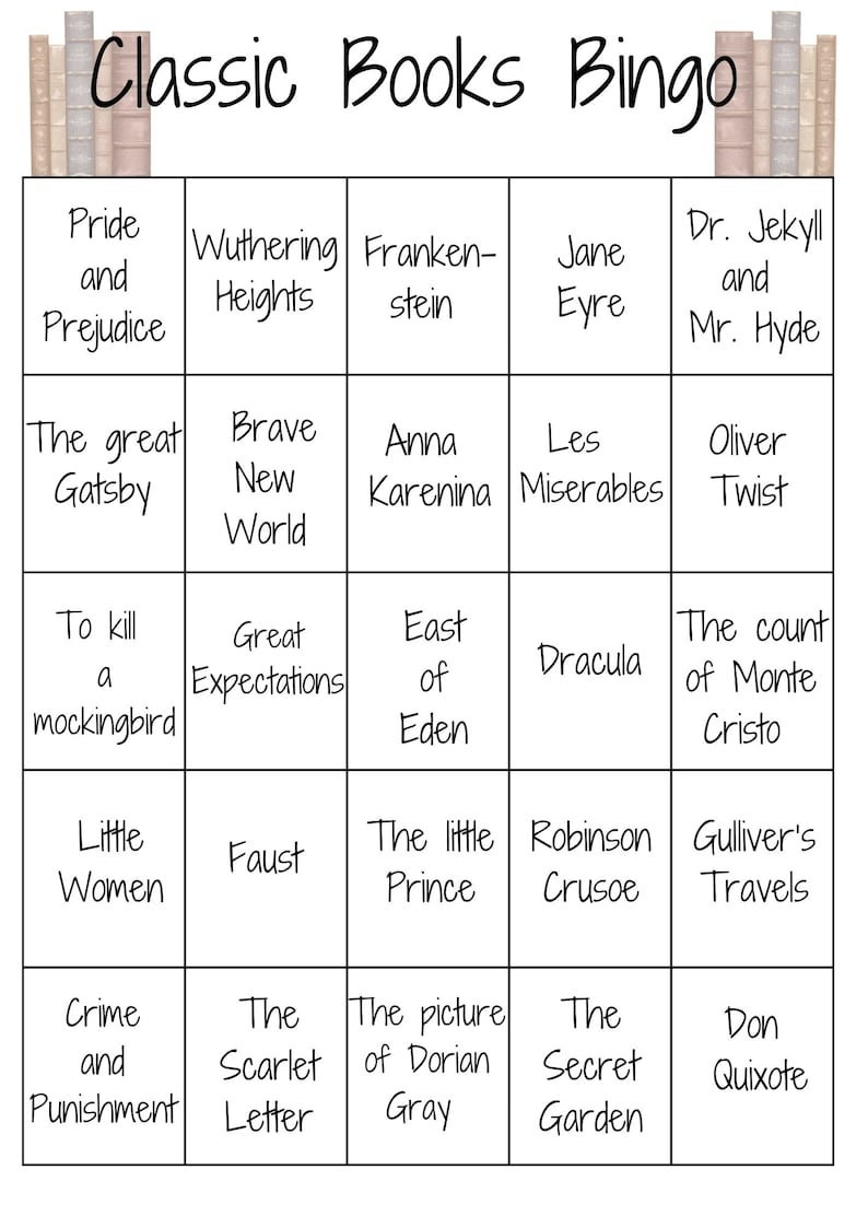 Classic Book Bingo Printable Book Bingo Printable Tracker Reading ...