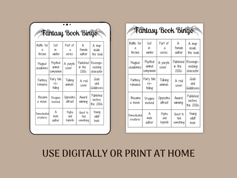 Fantasy Book Bingo - Printable Book Bingo - Printable Tracker - Reading ...