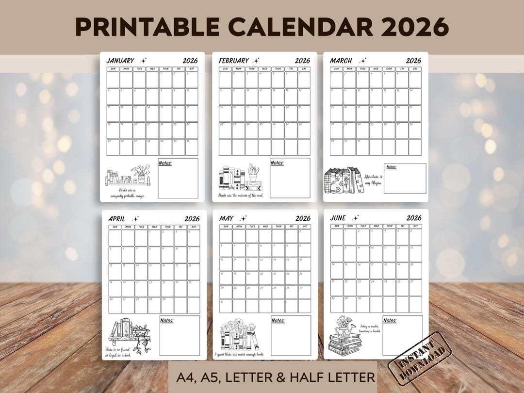 2026 Book-themed Calendar With Literary Quotes (printable PDF) - Etsy UK