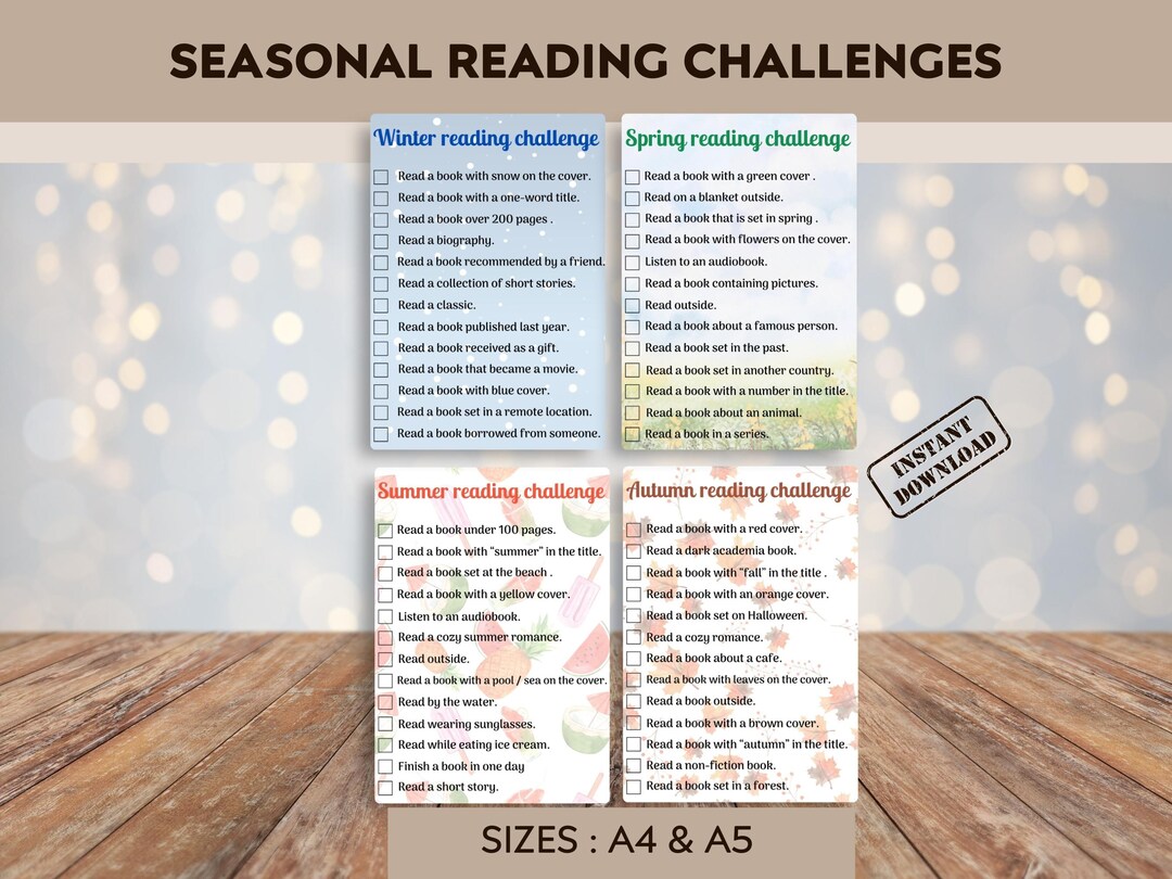 Seasonal Reading Challenge Printable: Book Trackers, Reading Log (PDF ...