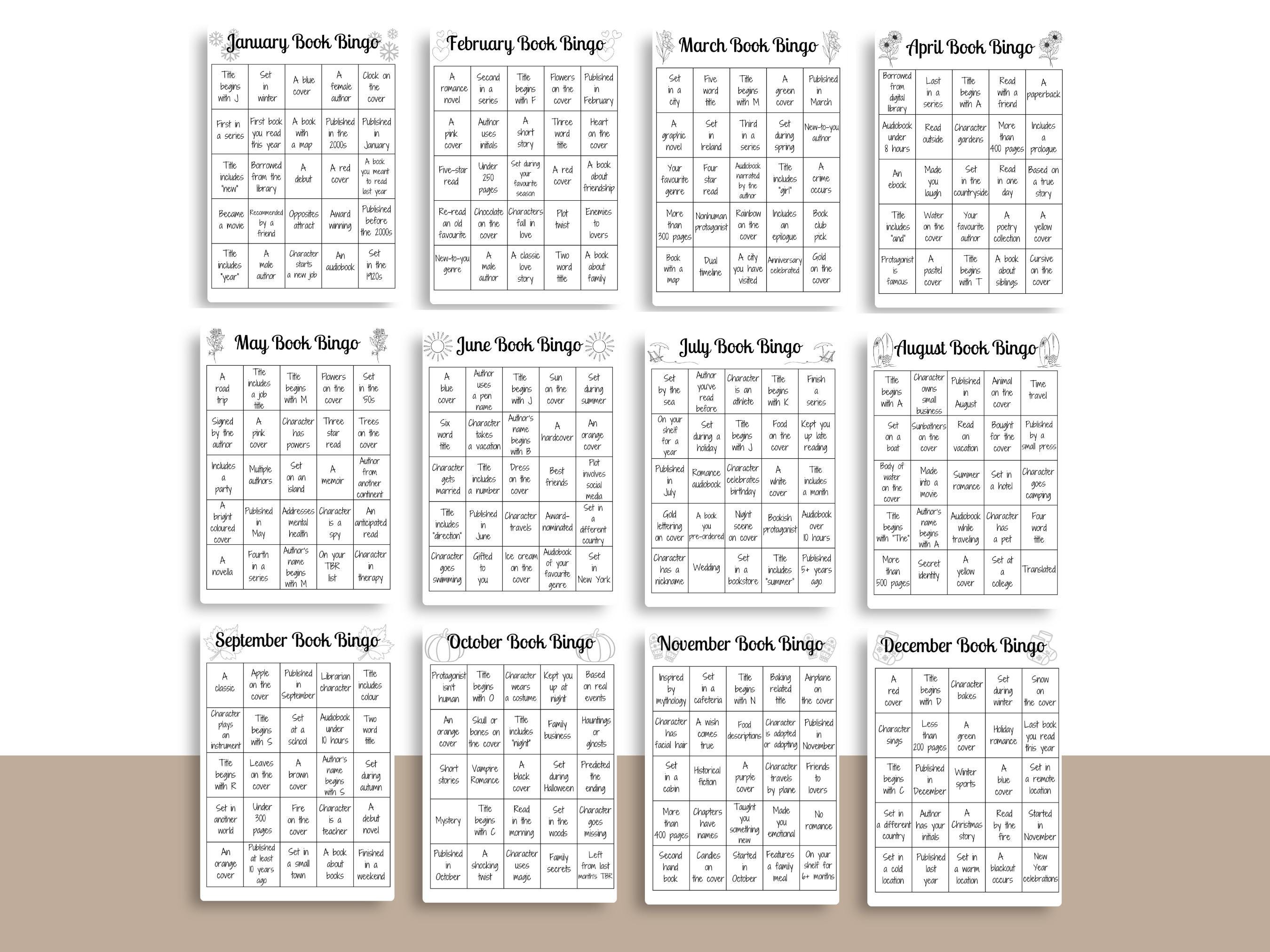 Monthly Book Bingo Reading Challenge (A4/A5 PDF) - Etsy